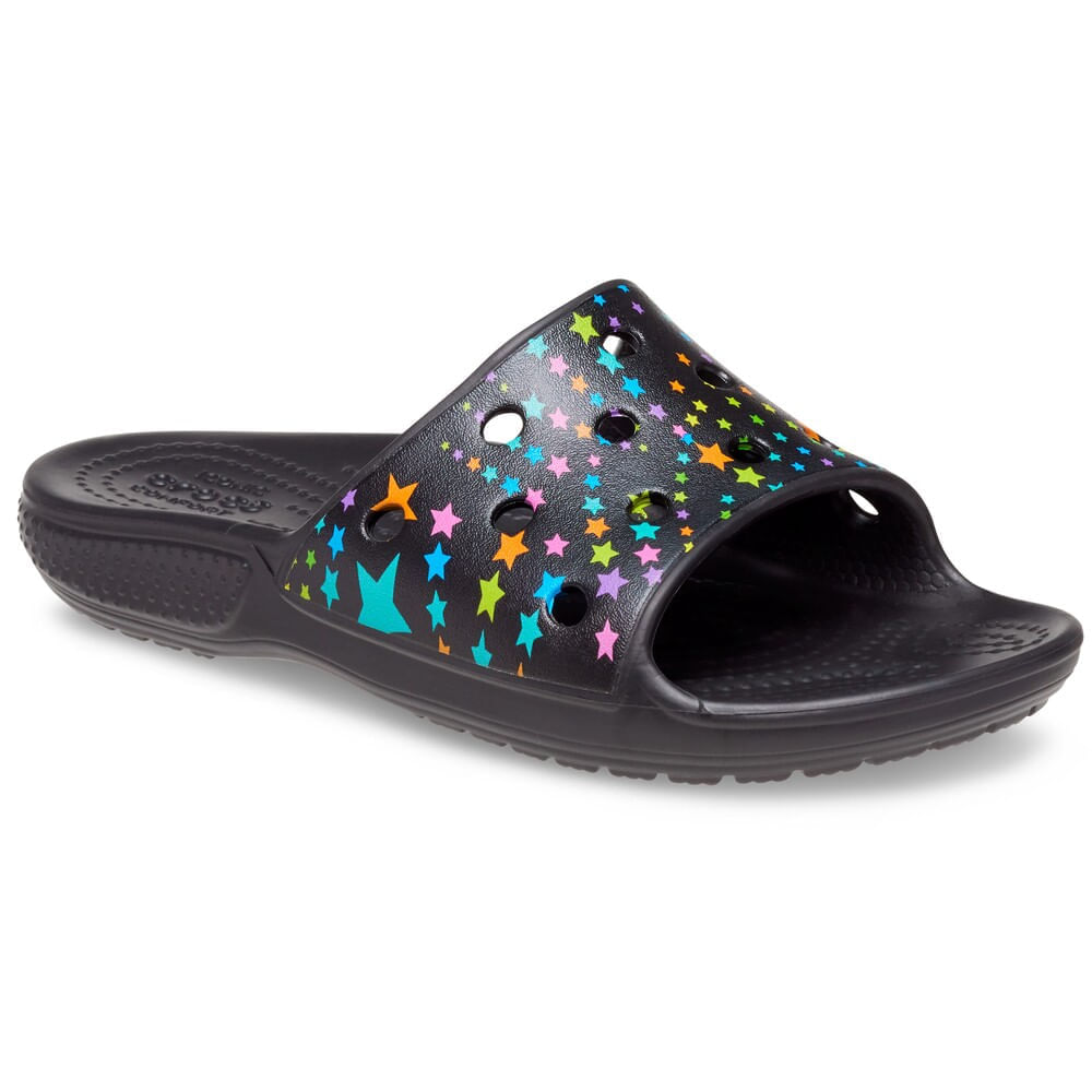Chinelo Crocs Classic Printed Slide Juvenil BLACK/MULTI