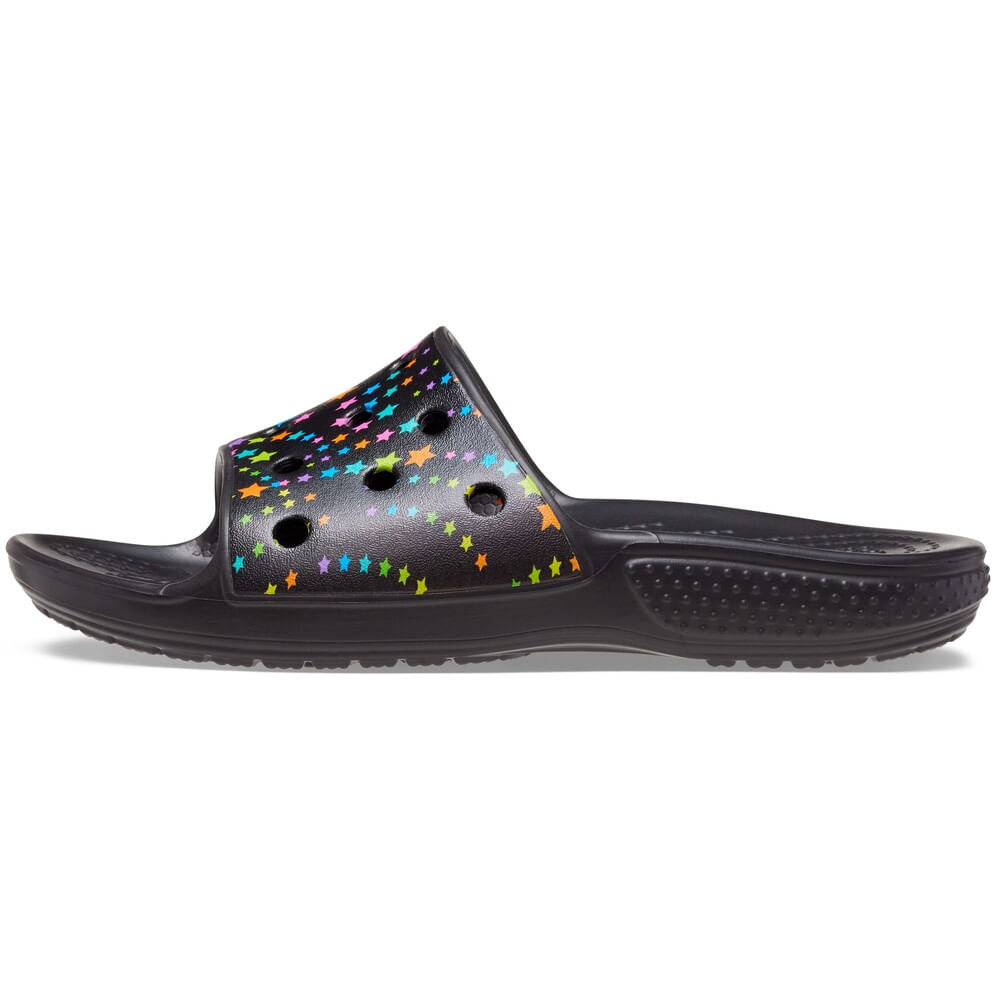 Chinelo Crocs Classic Printed Slide Juvenil BLACK/MULTI