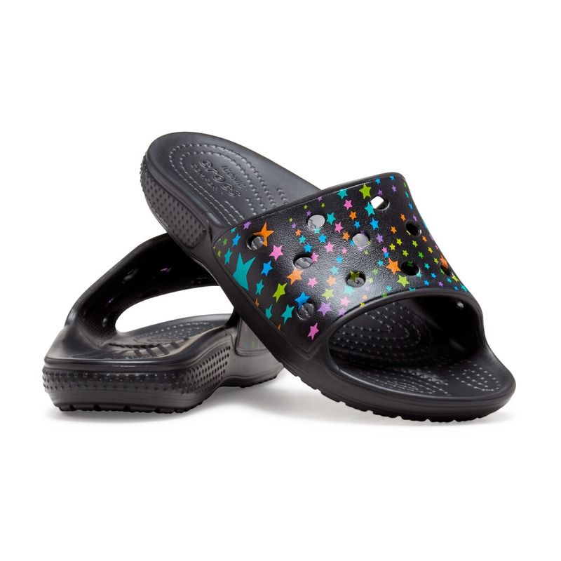 Chinelo Crocs Classic Printed Slide Juvenil BLACK/MULTI