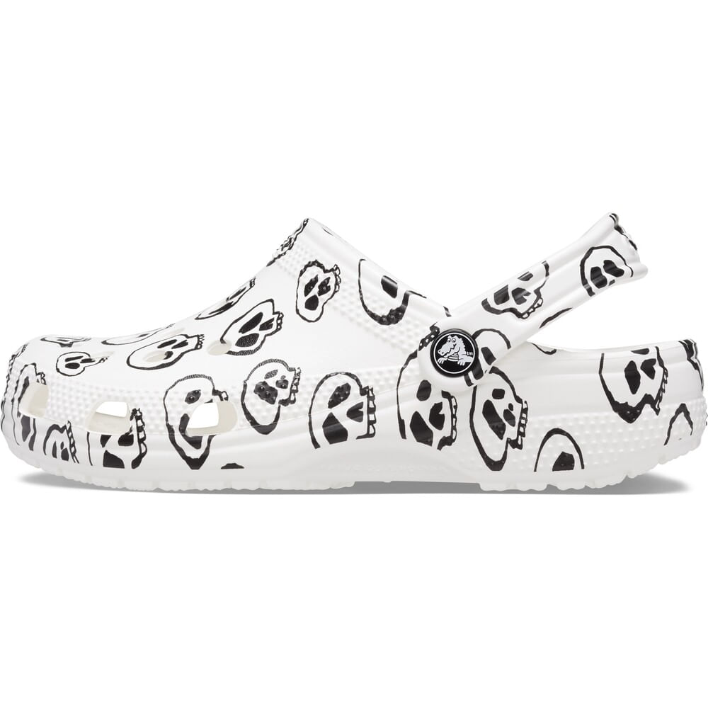 Sandália Crocs Classic Skull Print Clog WHITE/BLACK
