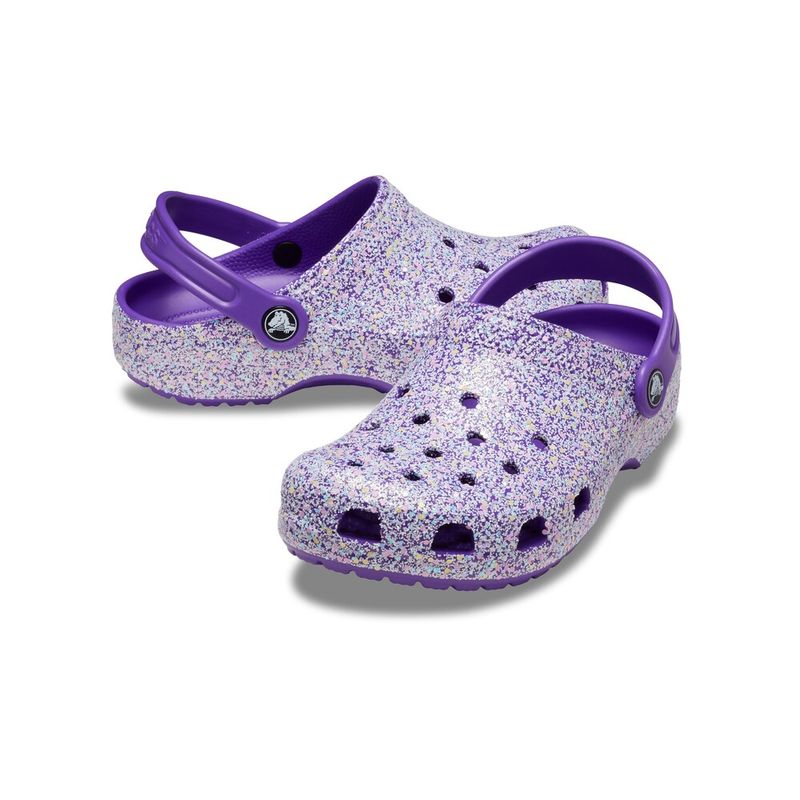 Sandália Crocs Classic Glitter Clog Infantil NEON PURPLE/MULTI